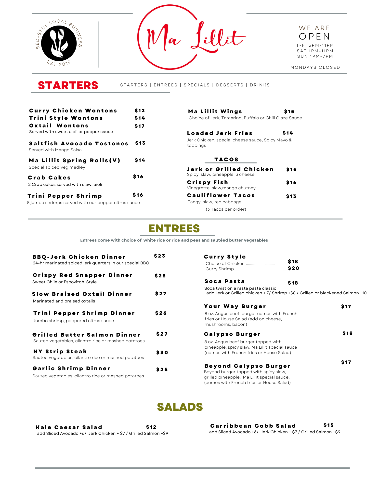 menu – Ma Lillit